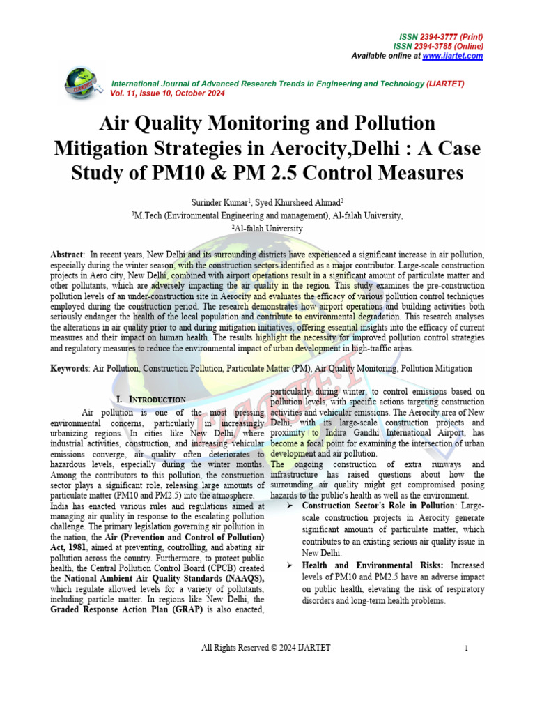 Air Quality Monitoring and Pollution Mitigation Strategies in Aerocity ...