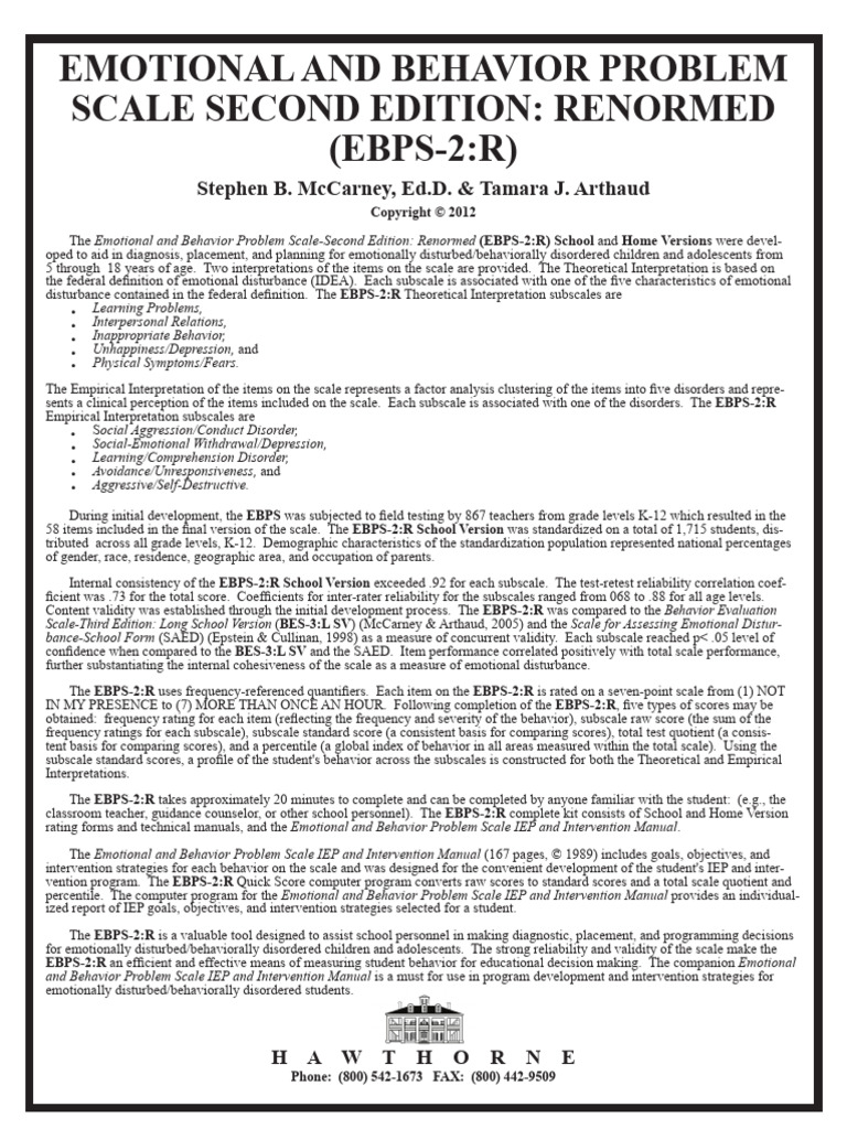 EBPS-2:R: Emotional & Behavior Scale | PDF | Major Depressive Disorder ...