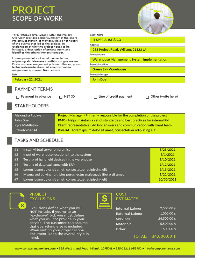 Project Scope of Work Template - TemplateLab.com | PDF | Information ...