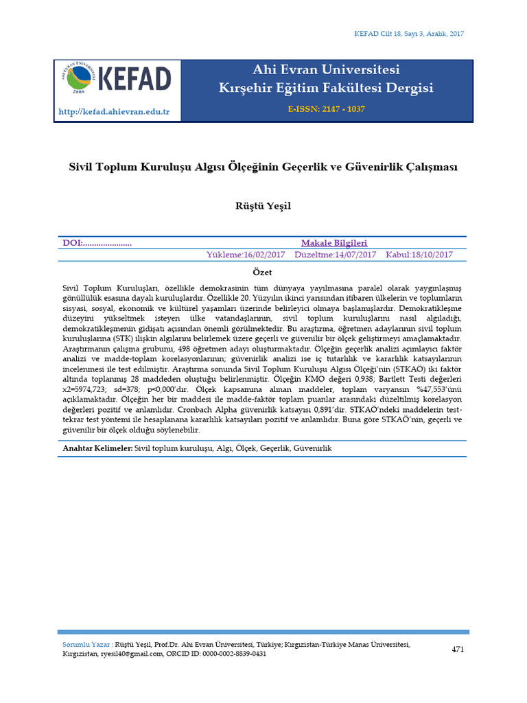 Sivil Toplum Kurulusu Algi Olcegi Toad | PDF