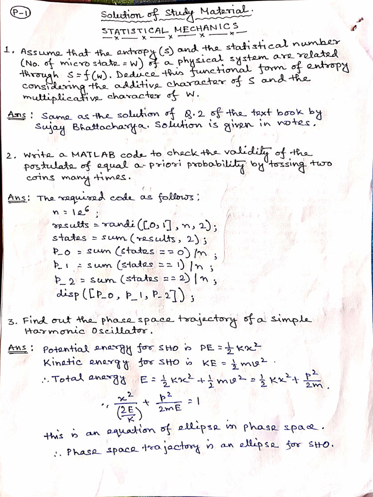 Study Mat Solution Stat Mech | PDF