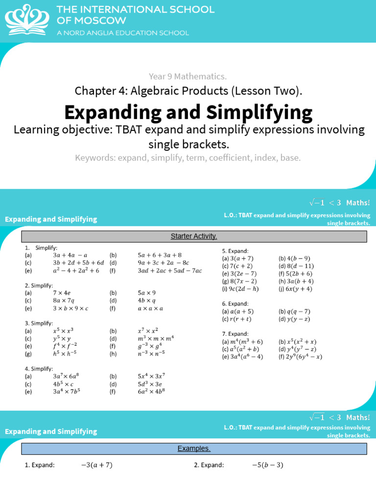 4.2 Expanding and Simplifying. | PDF | Mathematics | Algebra