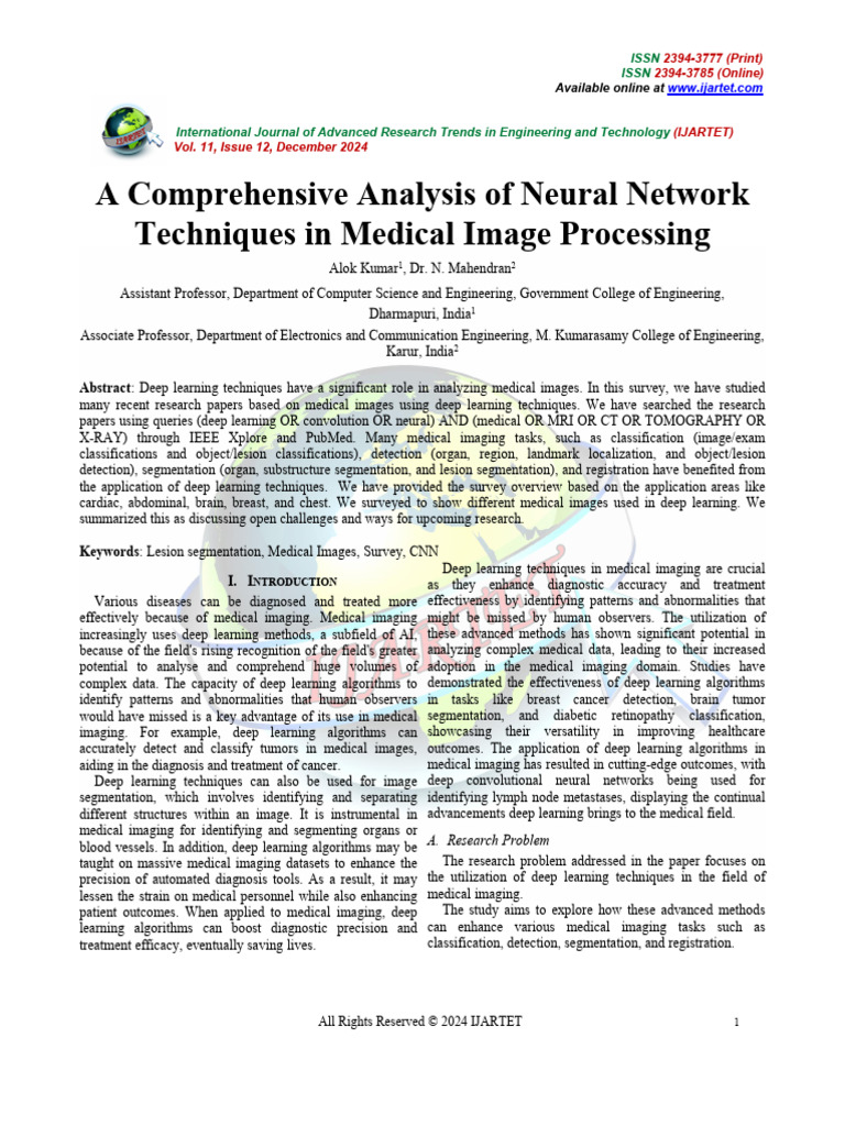 A Comprehensive Analysis of Neural Network Techniques in Medical Image ...