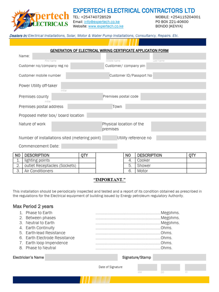 Wiring Certificate of Completion Application Form | PDF | Electrical ...