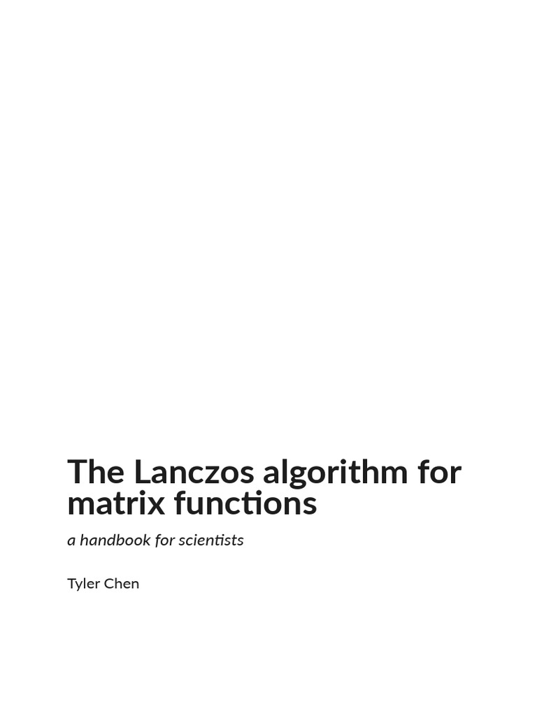 《the Lanczos Algorithm for Matrix Functions a Handbook for Numerical Analysis | PDF ...