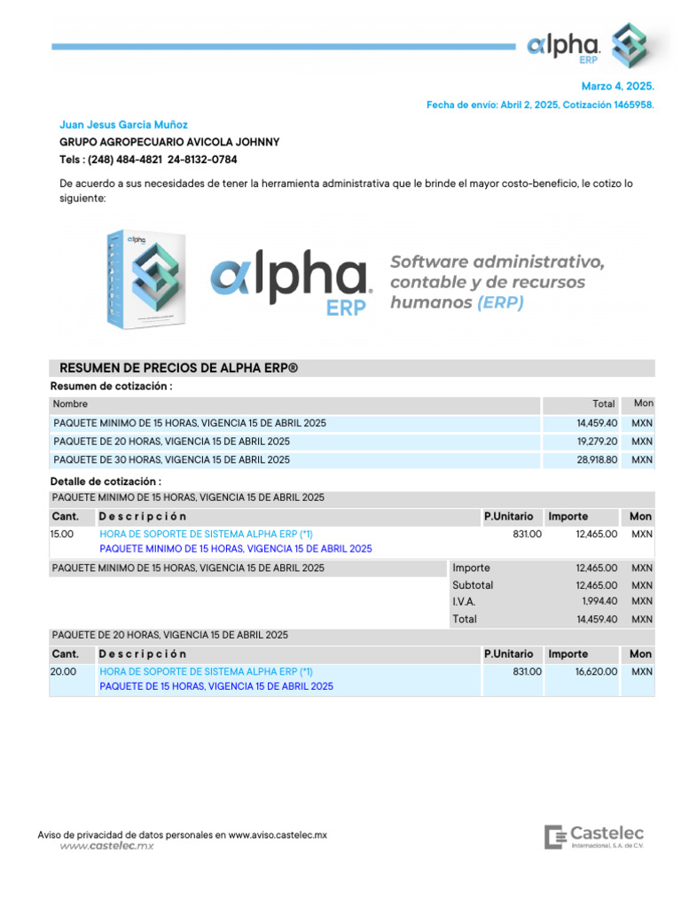 Cotizav 20250402 496g1d | PDF | Planificación de recursos empresariales | Internet