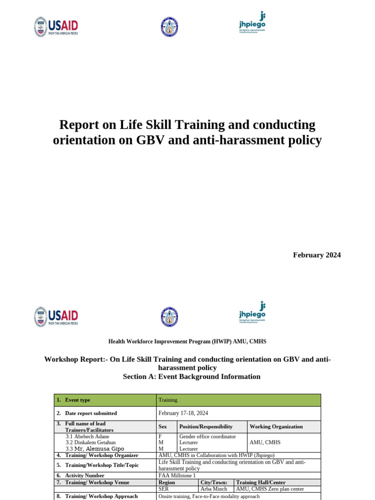 GBV and Anti-Harassment Training Report | PDF | Violence | Health Care