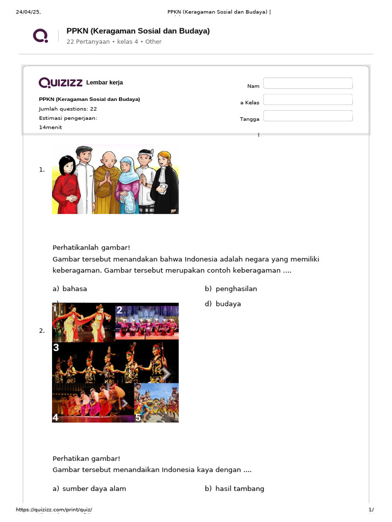 PPKN (Keragaman Sosial Dan Budaya) _ Quizizz (1) | PDF