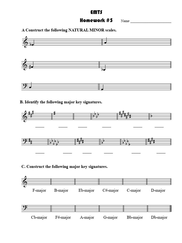 Music Theory Homework: Scales & Key Signatures | PDF