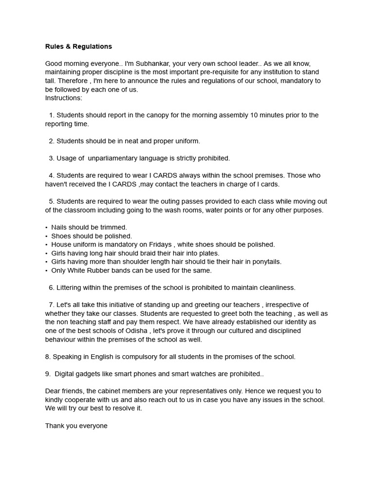 Rules & Regulations | PDF