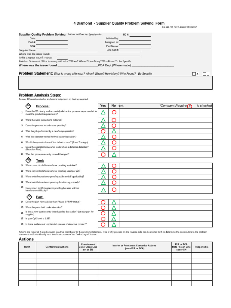 4 Diamond - Supplier Quality Problem Solving Form - Rev A | PDF