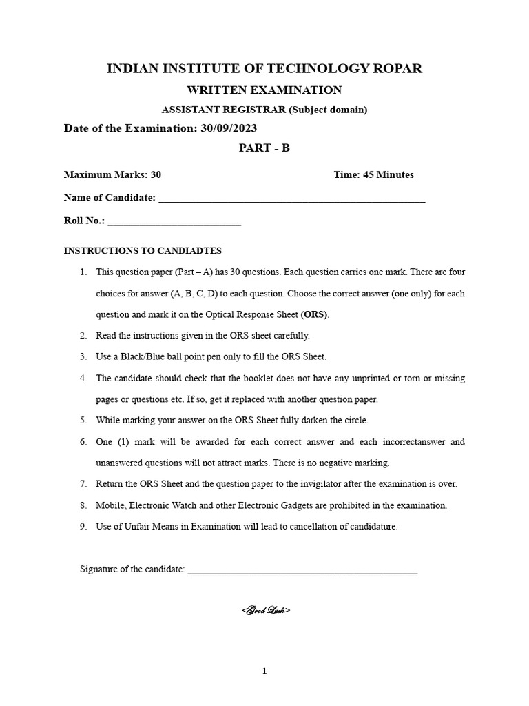 Assistant Registrar Exam Part B Answers | PDF
