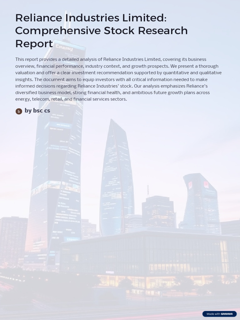 Reliance Industries: Investment Analysis Report | PDF | Valuation ...