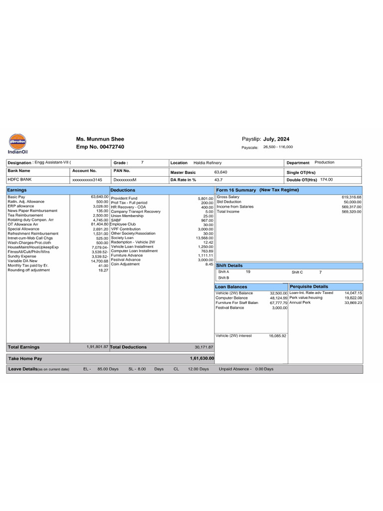 IOCL Salary Slip June | PDF