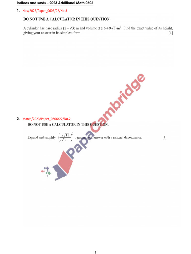 Indices and Surds in Additional Math | PDF