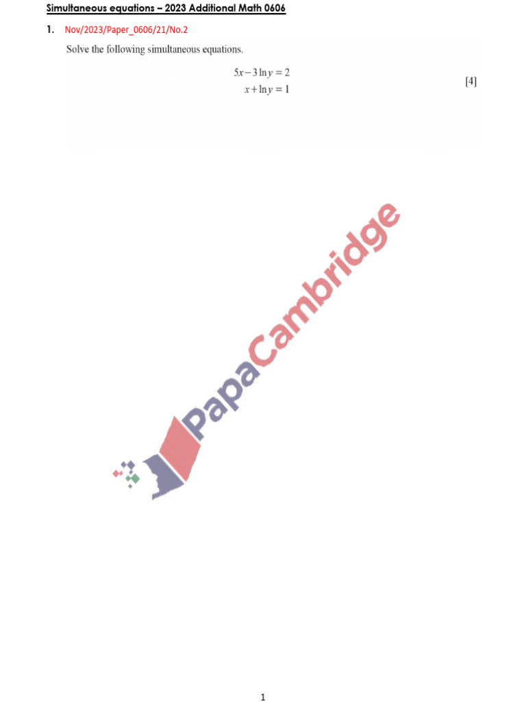 2023 Simultaneous Equations Add Math 0606 | PDF