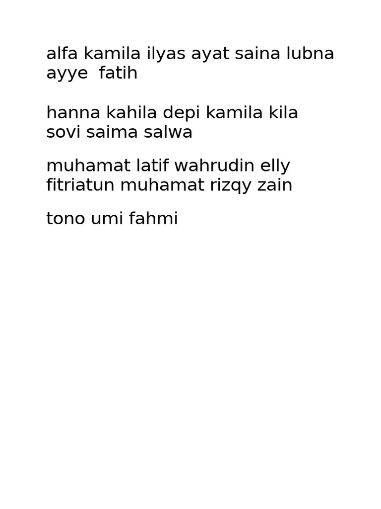 Alfa Kamila Ilyas Ayat Saina Lubna Ayye Fatih | PDF