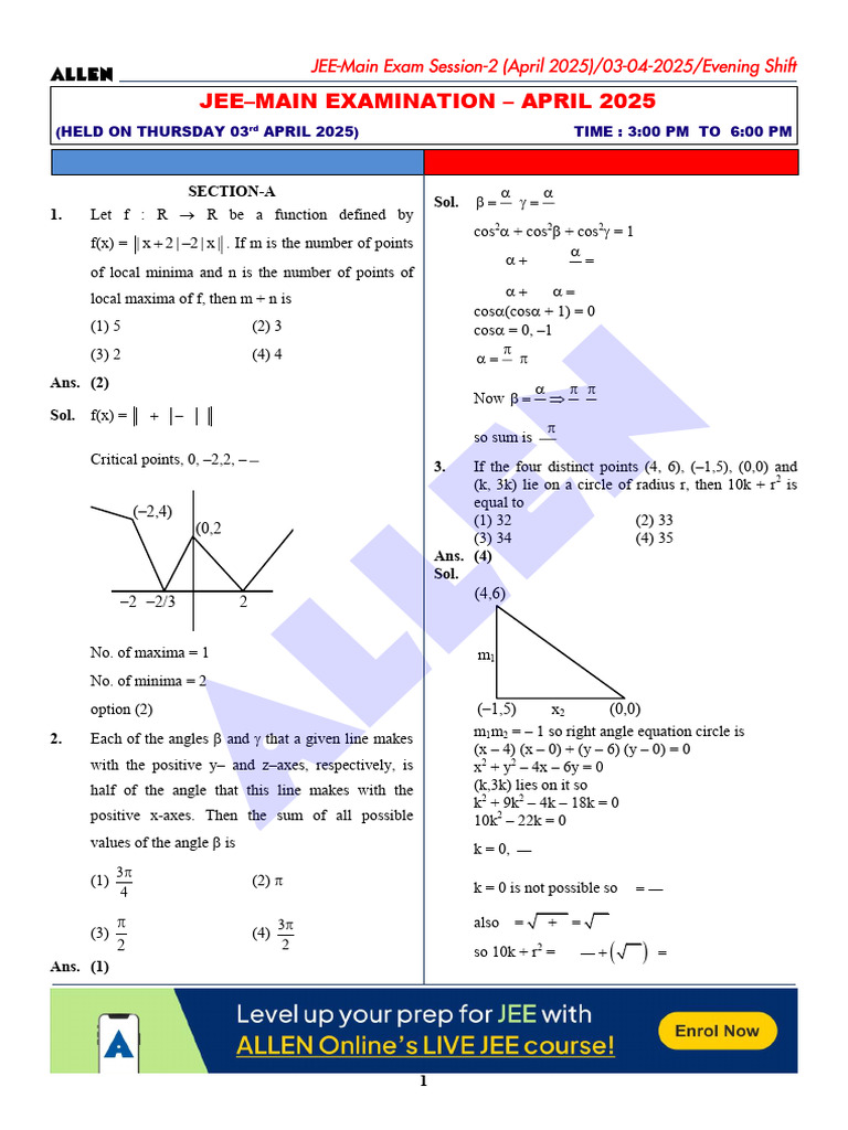 0304 Mathematics Paper+With+Sol. Evening 1 | PDF | Geometry | Euclidean ...