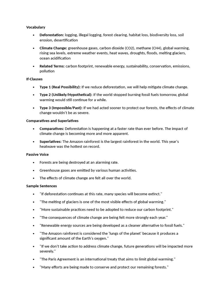 Climate Change and Deforestation Vocabulary | PDF | Climate Change ...