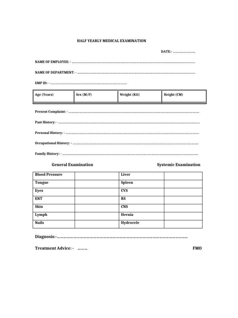 Ohc 28 Half Yearly Medical Examination | PDF