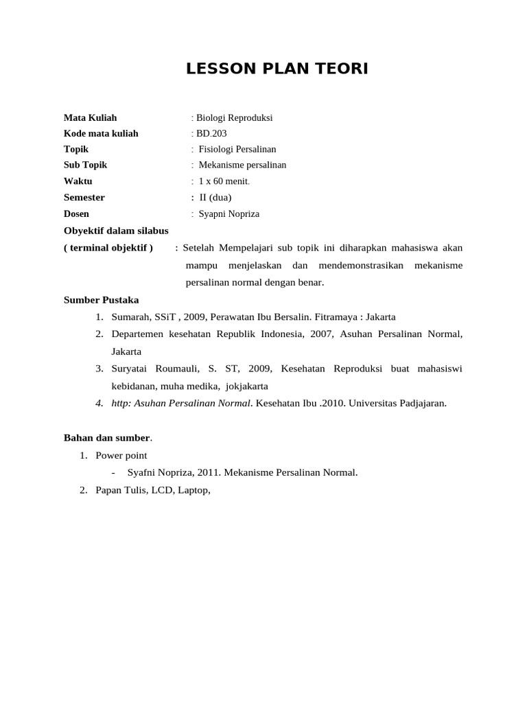 Lesson Plan Teori | PDF