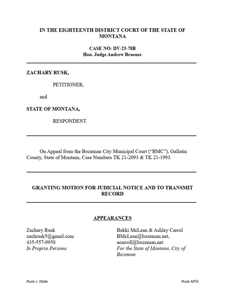 Proposed Order On Motion For Judical Notice and To Transmit Record | PDF