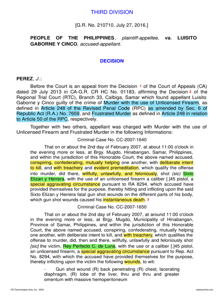 RA 10591 - People v. Gaborne y Cinco | PDF | Murder | Witness