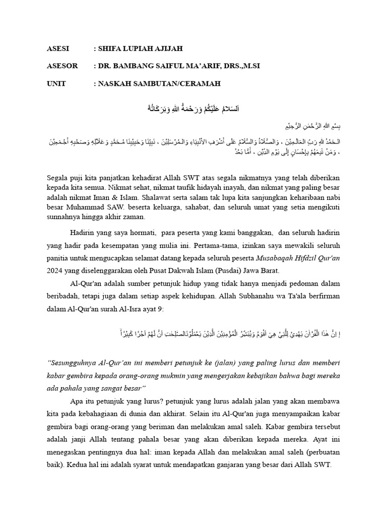 Naskah Sambutan Shifa | PDF