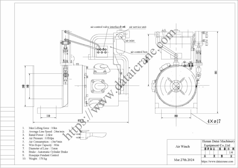 Drawing of 1 Ton Air Winch - DATAI MACHINERY | PDF