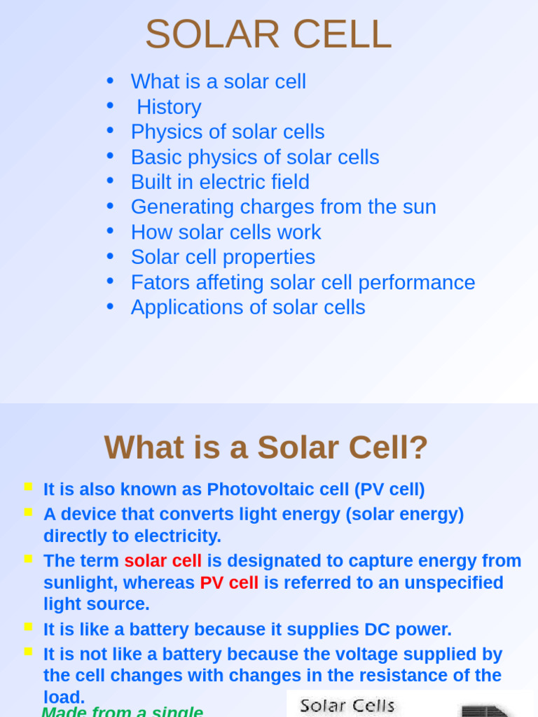 Overview of Solar Cell Technology | PDF | Solar Cell | Photovoltaics