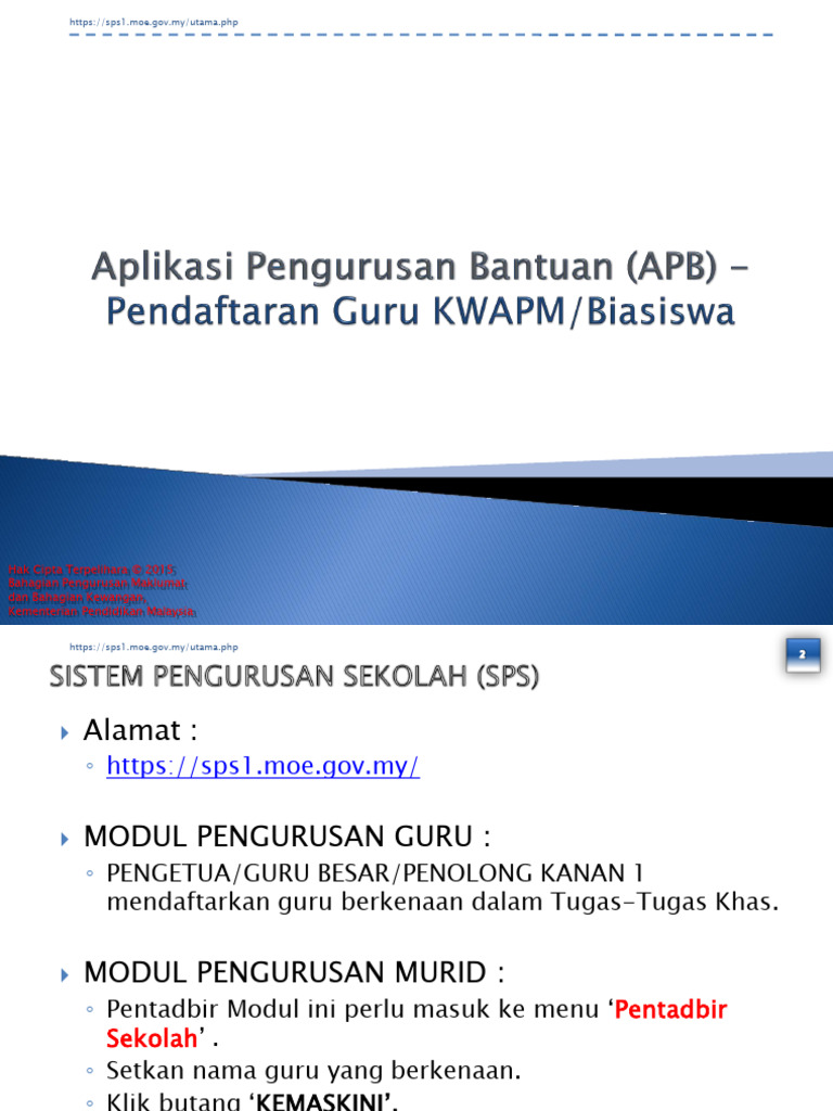 SPK BT 15 Manual Pengguna APB Pendaftaran Guru KWAPM Biasiswa | PDF