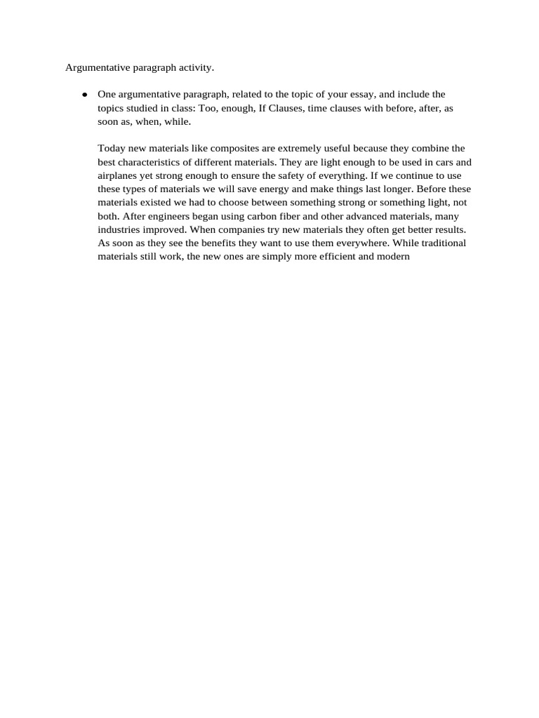 Argumentative Paragraph Activity | PDF
