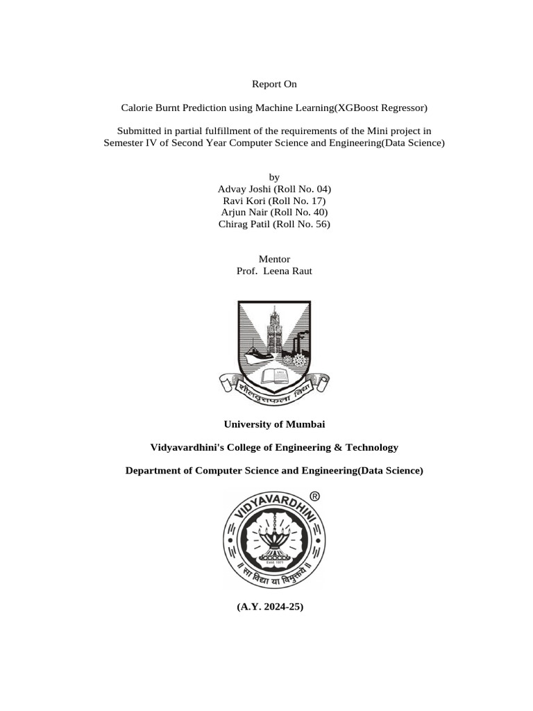 Miniproj Report Calorie Burnt Prediction | PDF | Machine Learning ...
