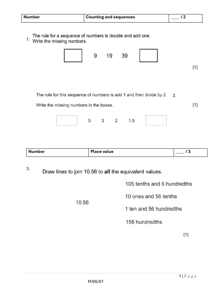 Revised Year 6 Math Questions Paper 1 | PDF | Elementary Mathematics ...