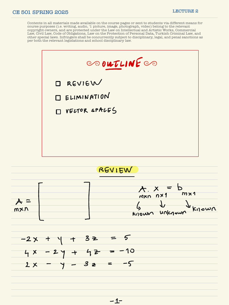 Ce 501 Spring 2025 Lecture 2 Notes | PDF | Linear Subspace | Mathematics