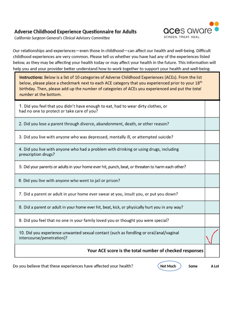 ACE Questionnaire For Adults Identified English Rev.7.26.22 | PDF