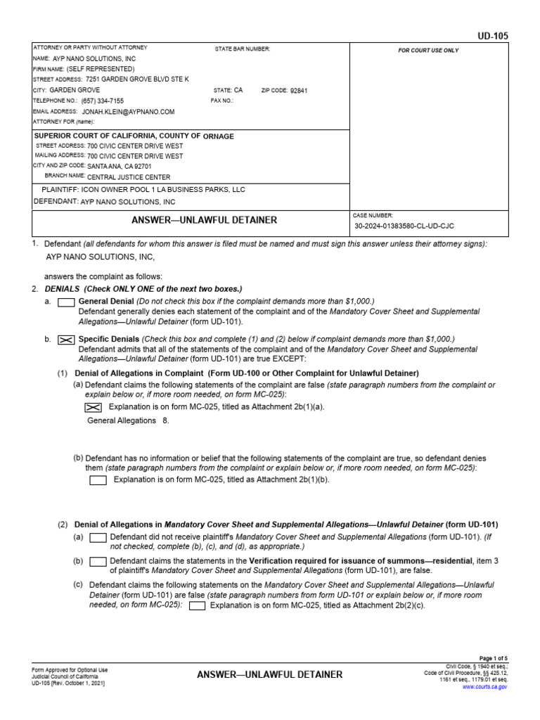 Answer To UD (Eviction) Retaliation | PDF | Leasehold Estate | Lease