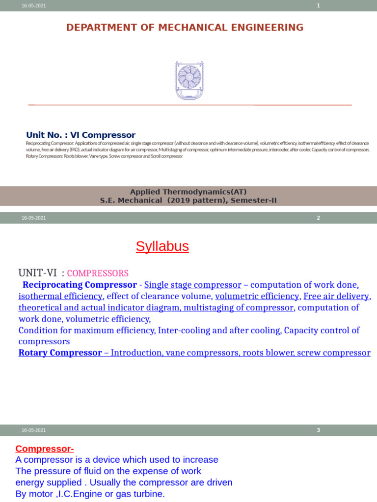 Unit 6 Compressor PPT | PDF | Machines | Applied And Interdisciplinary Physics