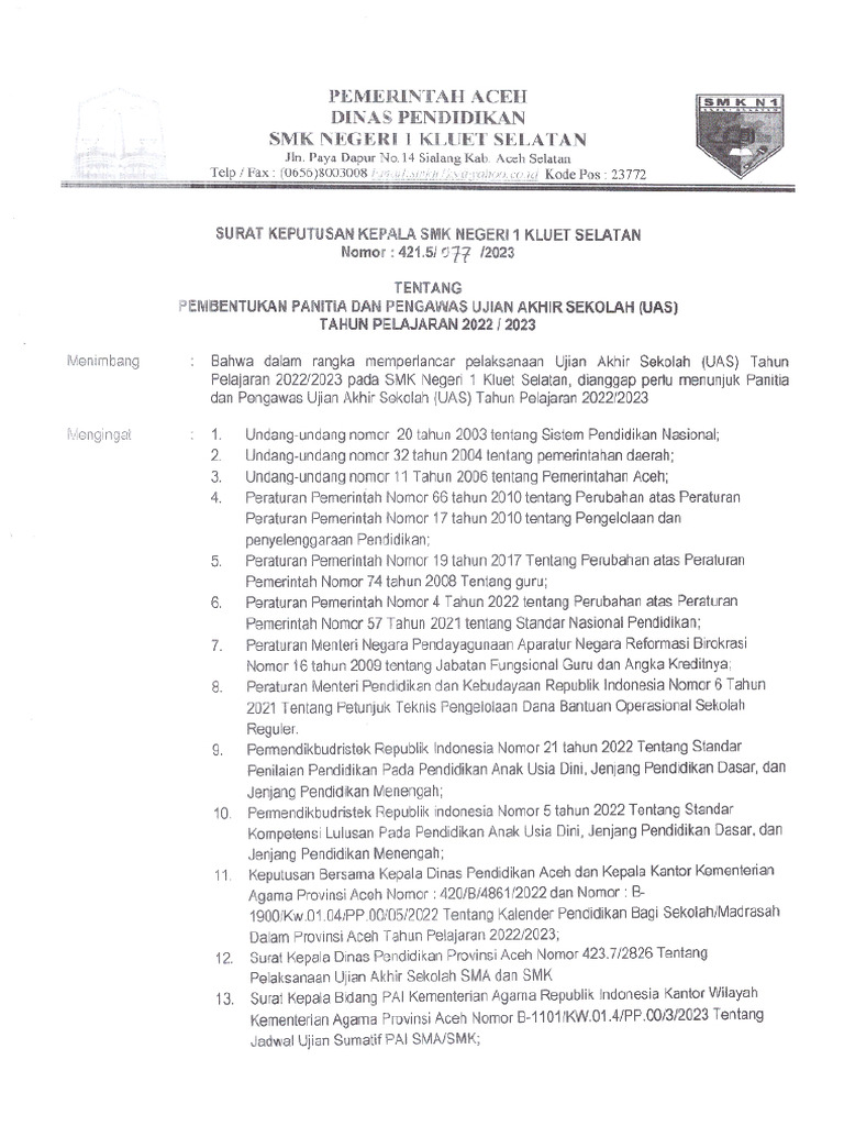 1. Sk Panitia Uas | PDF