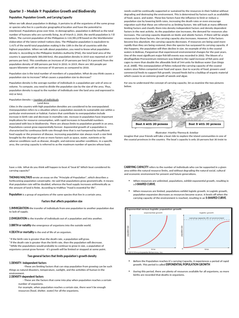 Quarter 3 Module 9 Population Growth and Carrying Capacity | PDF ...