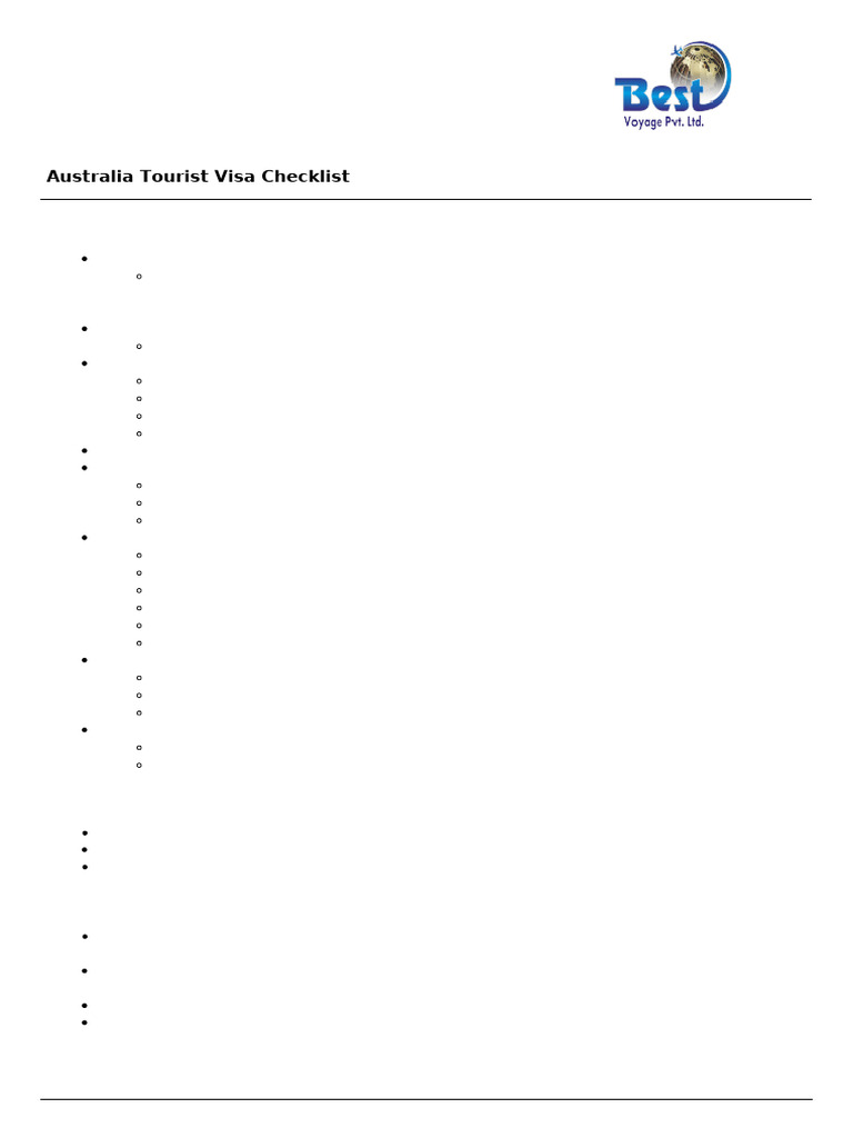 Australia Tourist Visa Checklist | PDF | Travel Visa | Passport