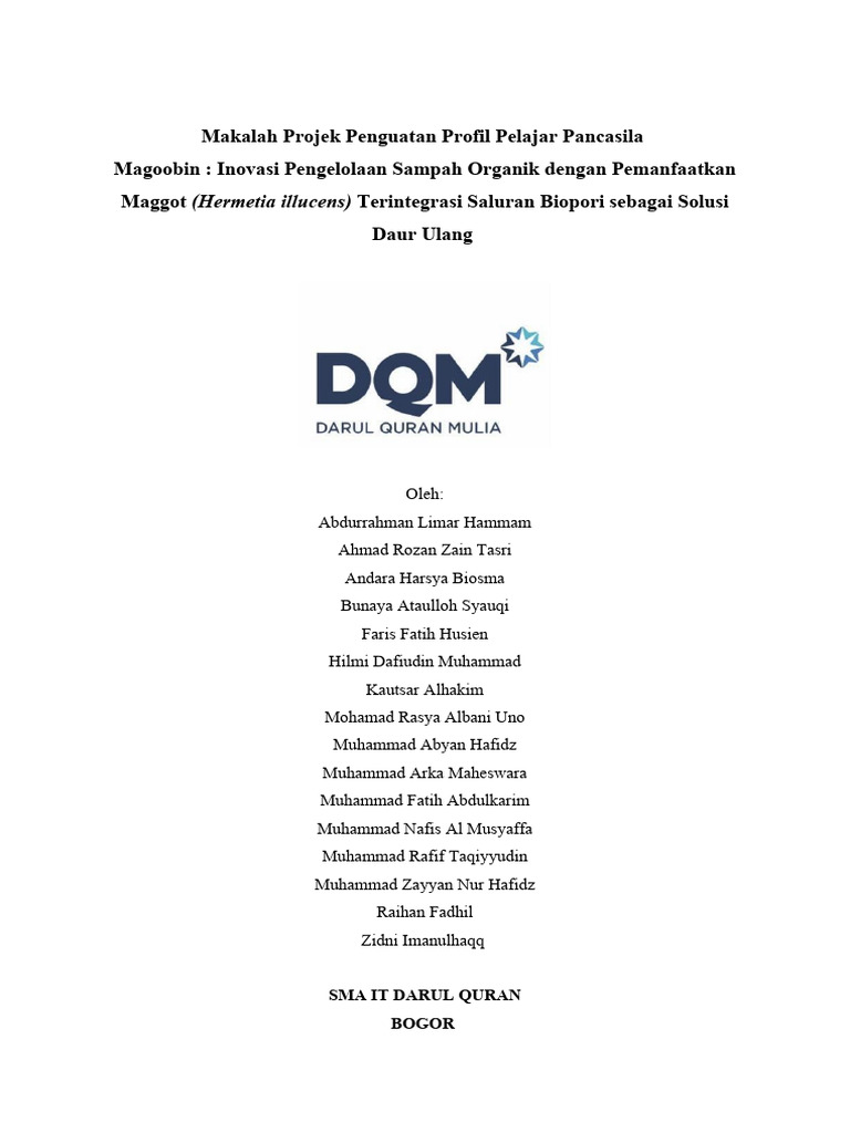 Makalah P5: Magoobin: Inovasi Pengelolaan Sampah Organik Den | PDF