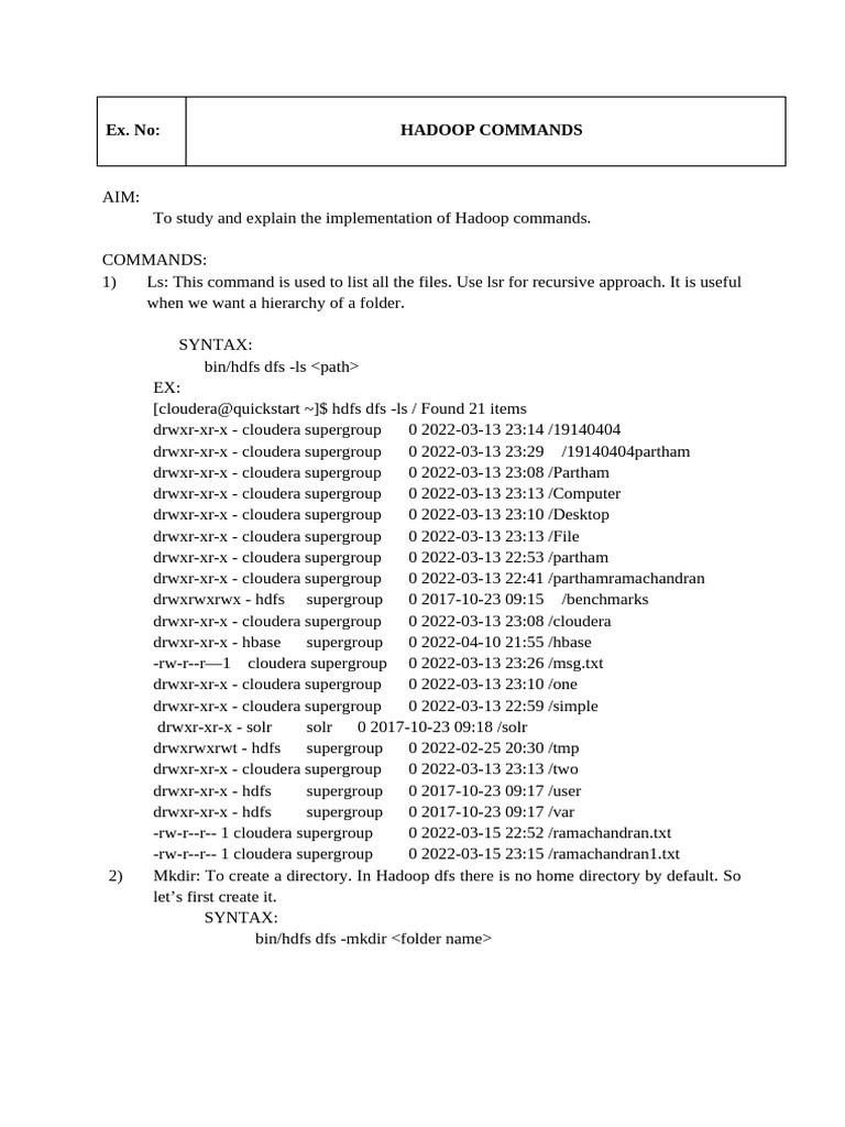 Ex-2 Hadoop Commands (1) | PDF | Computer File | Apache Hadoop