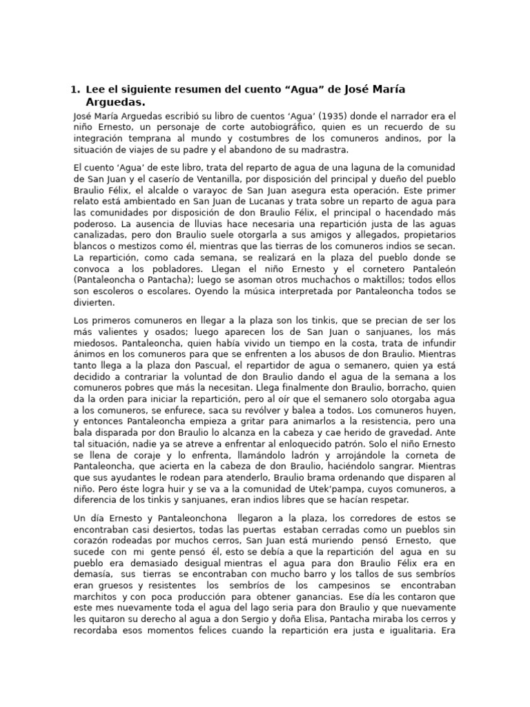 Lee El Siguiente Resumen Del Cuento | PDF