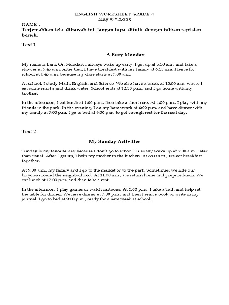 WORKSHEET BDR GRADE 4 | PDF