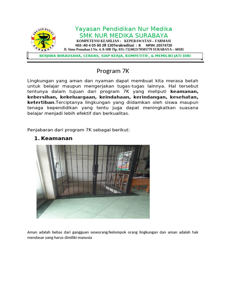 Program 7K SMK Nur Medika Surabaya | PDF