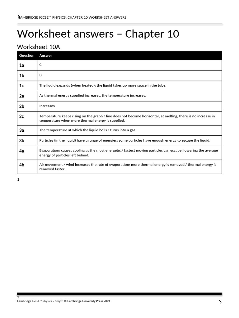 Igcse Physics 3ed TR Ws Answers 10 | PDF | Evaporation | Liquids