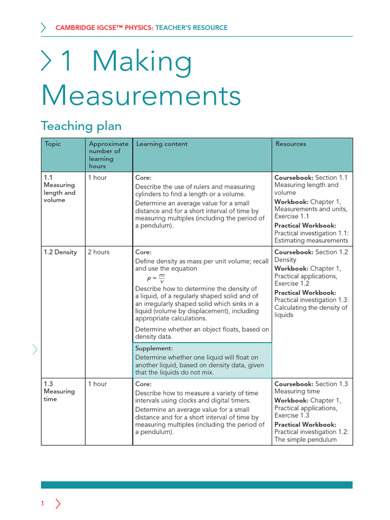 Igcse Physics 3ed TR Chapter 1 | PDF | Volume | Density