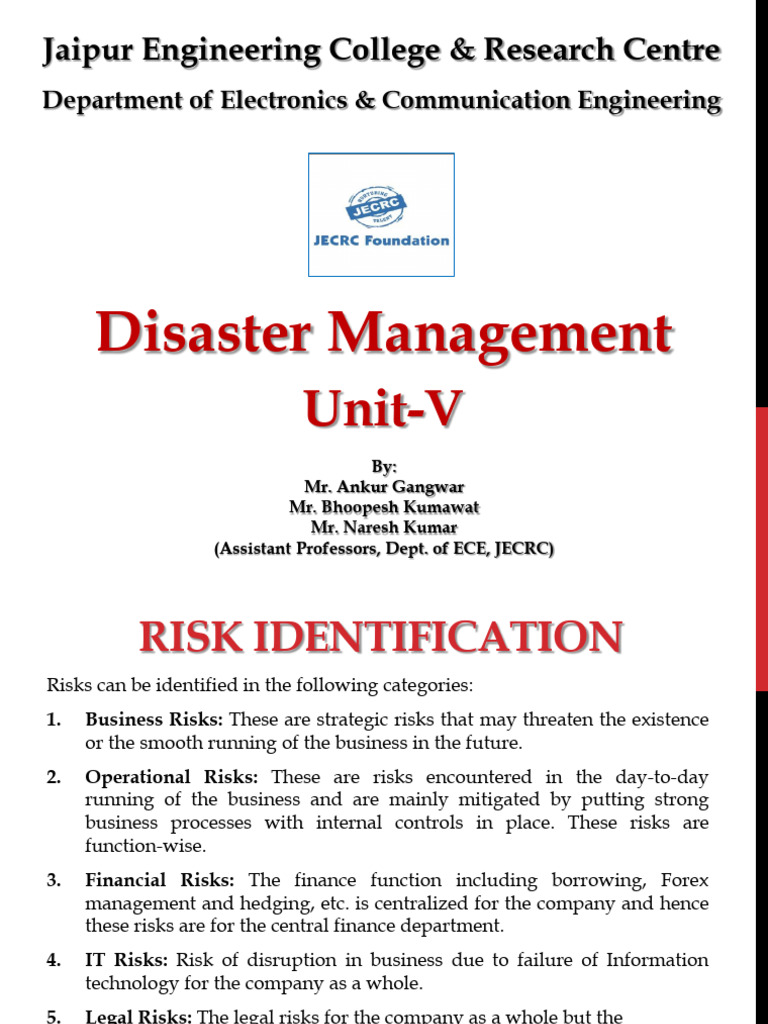 Disaster Management Unit 5 | PDF | Internal Control | Risk