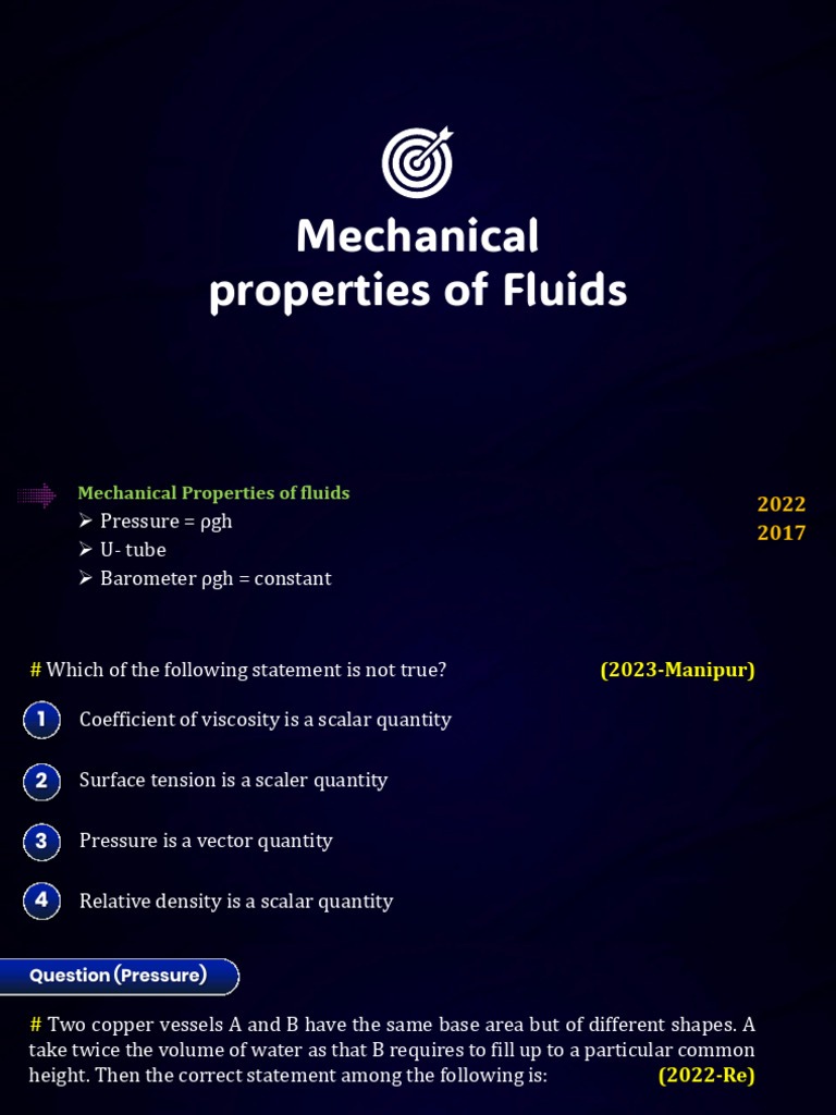 11 - Mechanical Properties of Fluids - Final | PDF | Pressure | Surface Tension